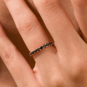 14K Solid Gold Eternity Ring, Black Diamond Ring, Stackable Ring for Women, Black Eternity Ring ...