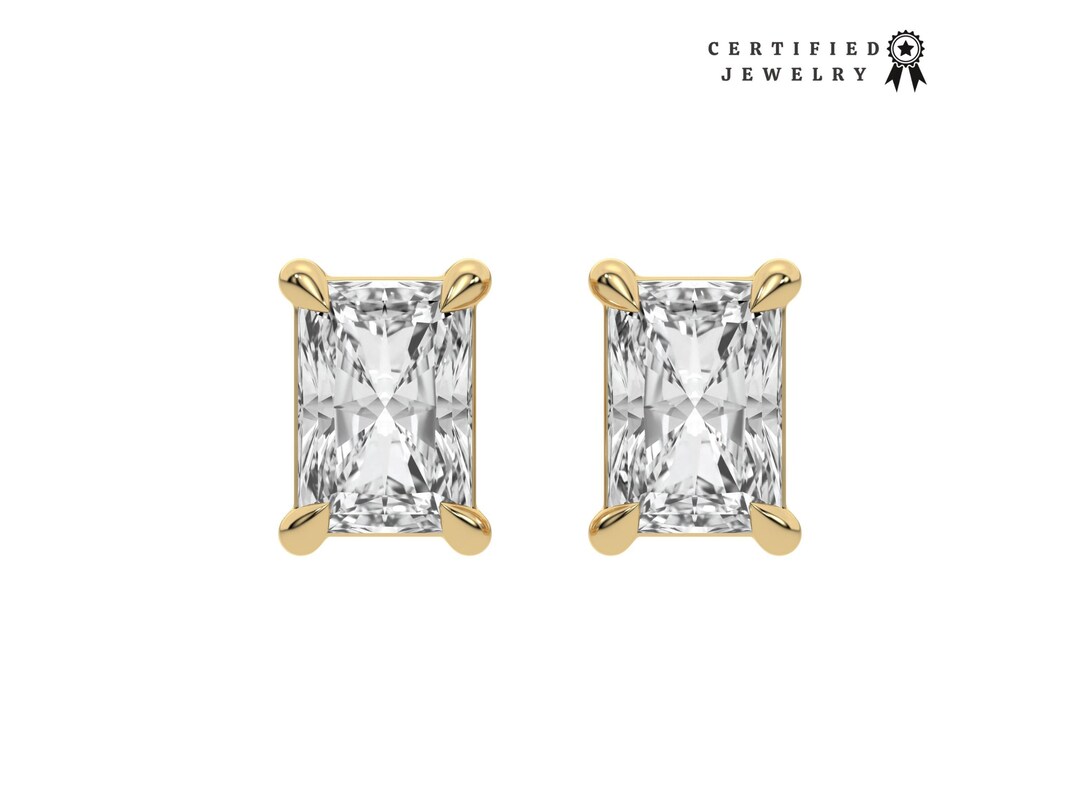 Radiant Diamond Earring, Lab Grown Diamond Stud Earring, Gold Diamond ...