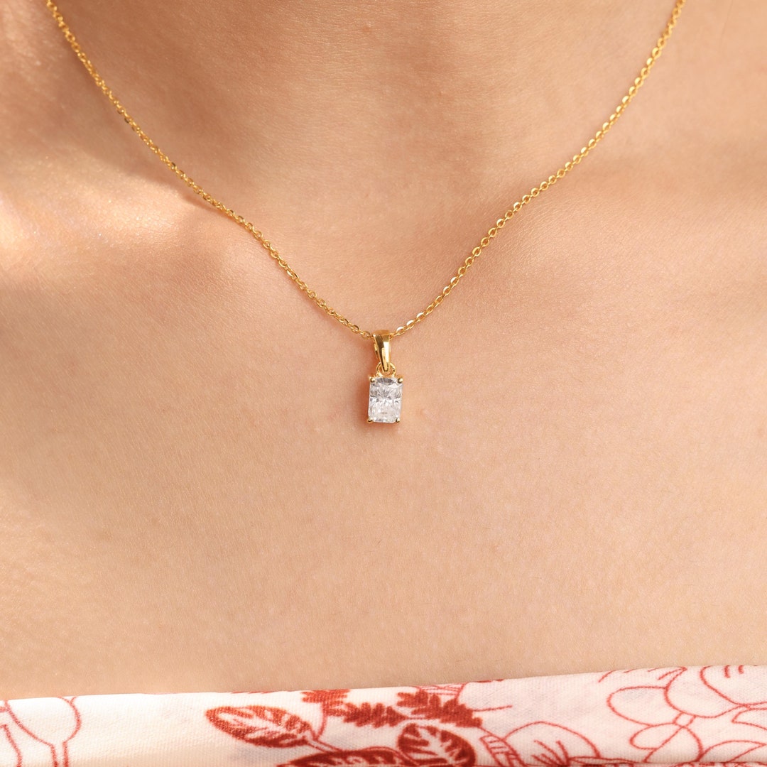 Radiant Cut Diamond Necklace Pendant, Solitaire Necklace, 14K Gold ...
