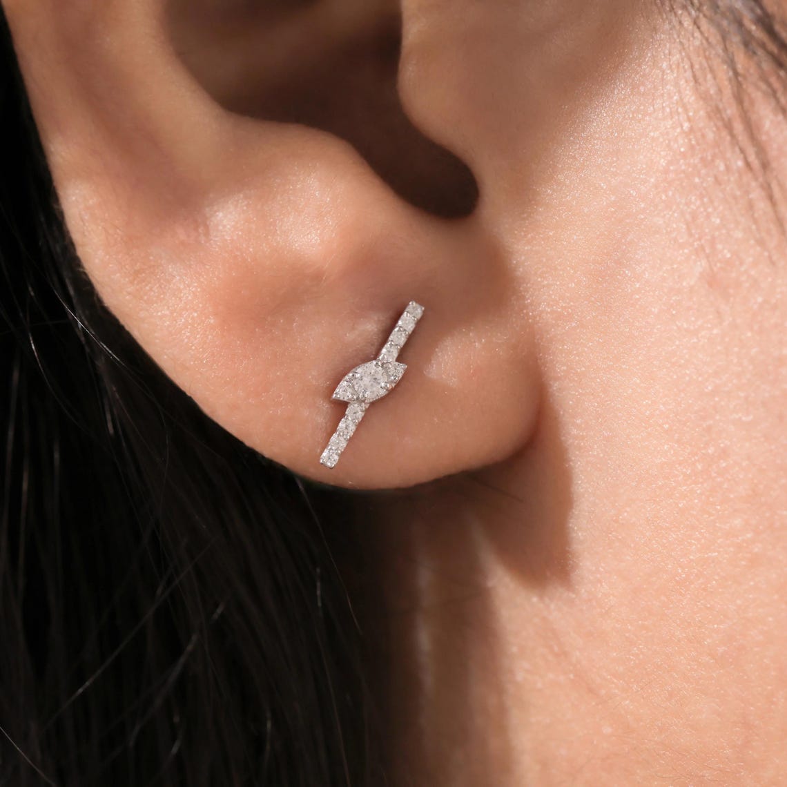 Bar Diamond Earring, Lab Grown Diamond Stud Earring Unique, Gold ...