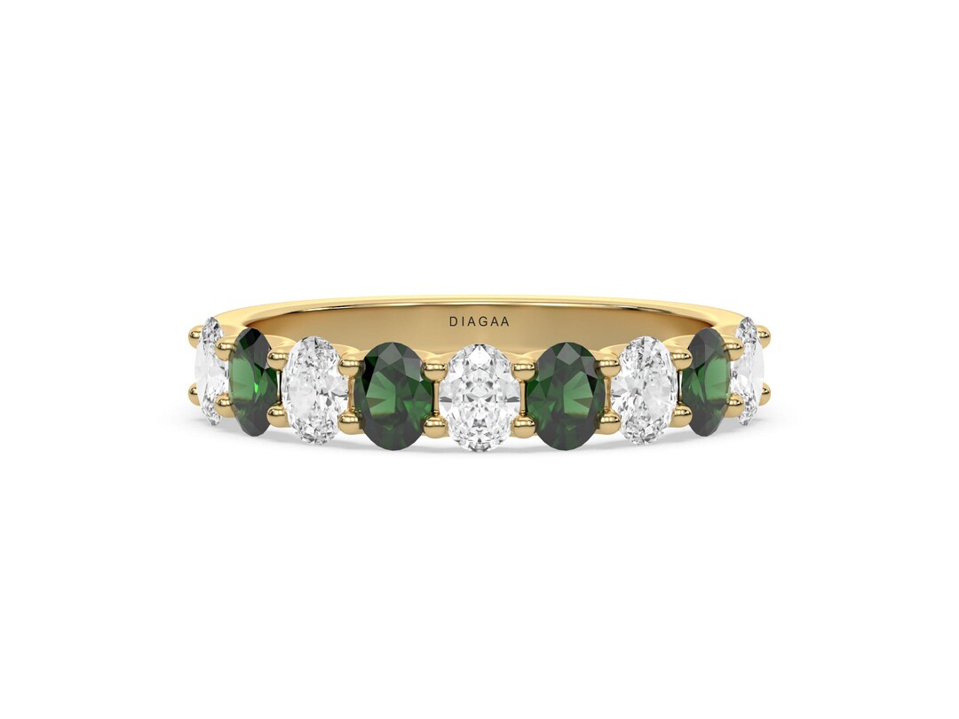 14K Gold Eternity Ring, Emerald Wedding Band Stacking Ring, Infinity ...