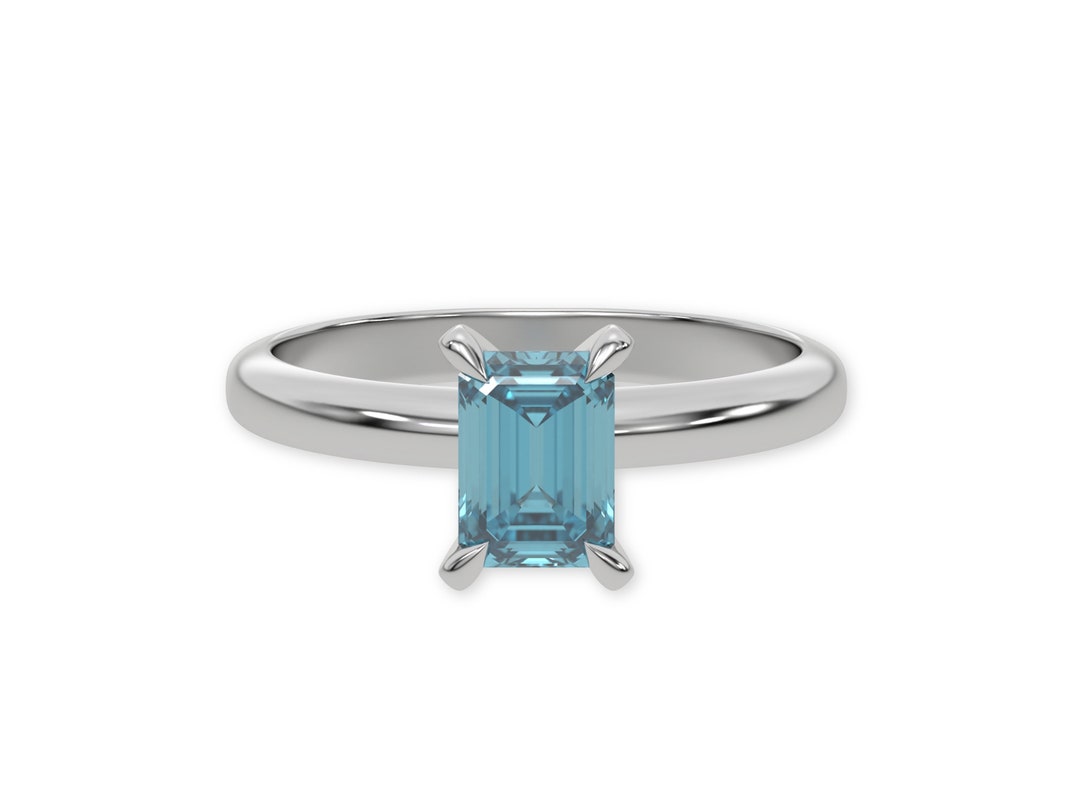 3 CT Blue Diamond Ring, Emerald Cut Diamond Ring, Engagement Ring ...