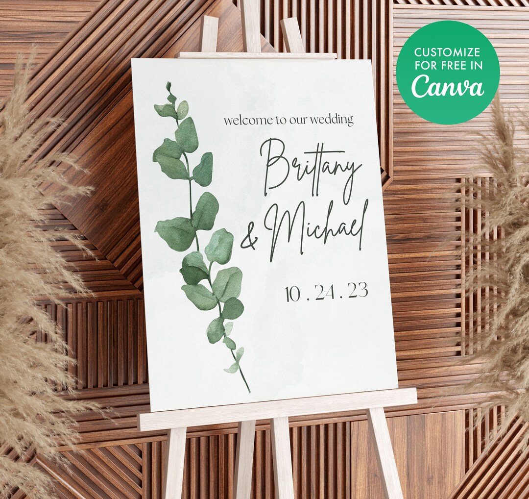 Watercolor Greenery Eucalyptus Wedding Welcome Sign Poster - Instant ...