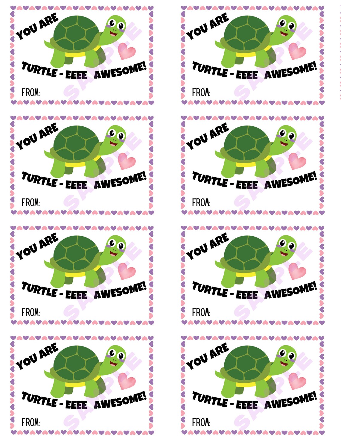 Turtle Valentines, Digital Printable Valentines for Kids, School ...