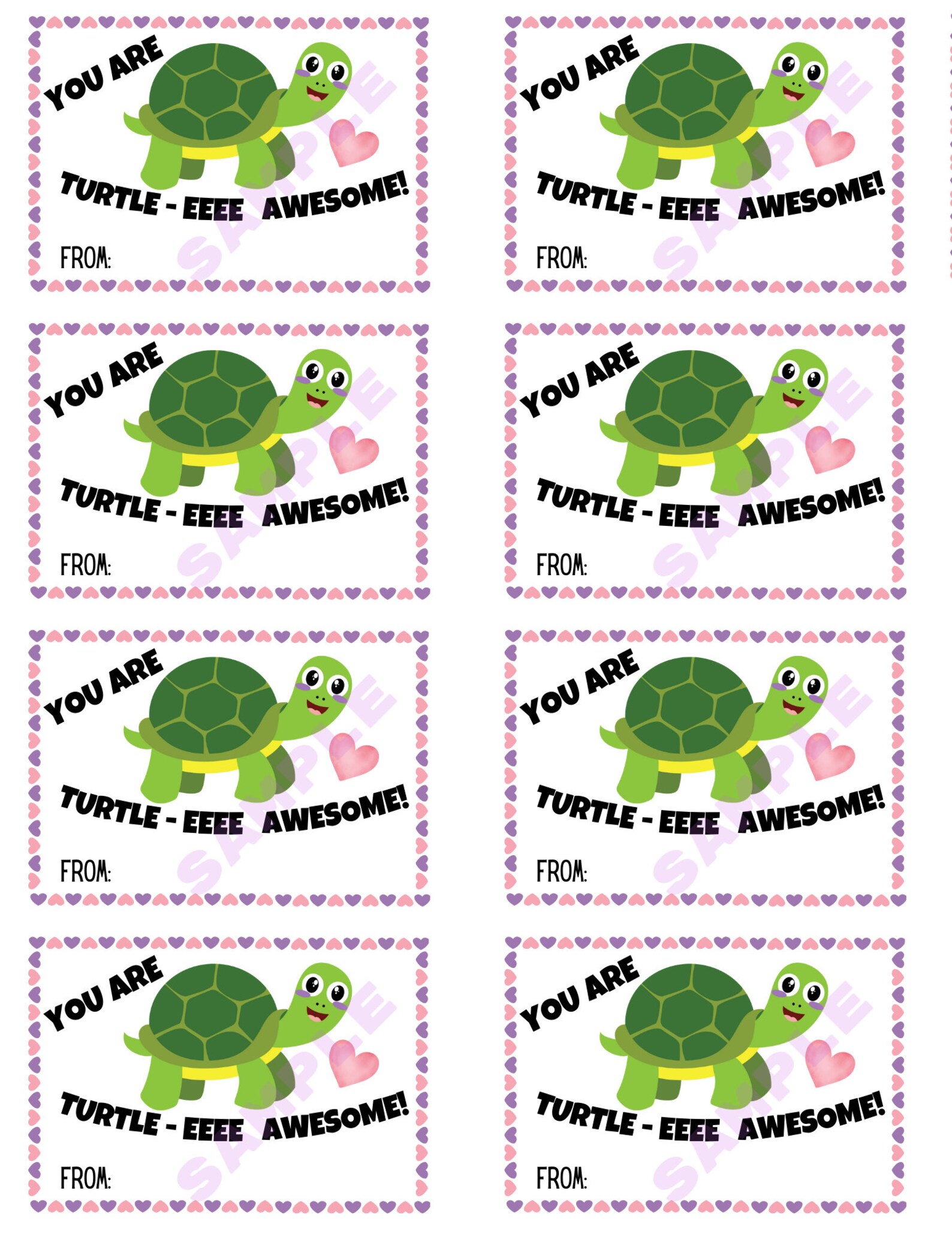 Turtle Valentines, Digital Printable Valentines for Kids, School ...