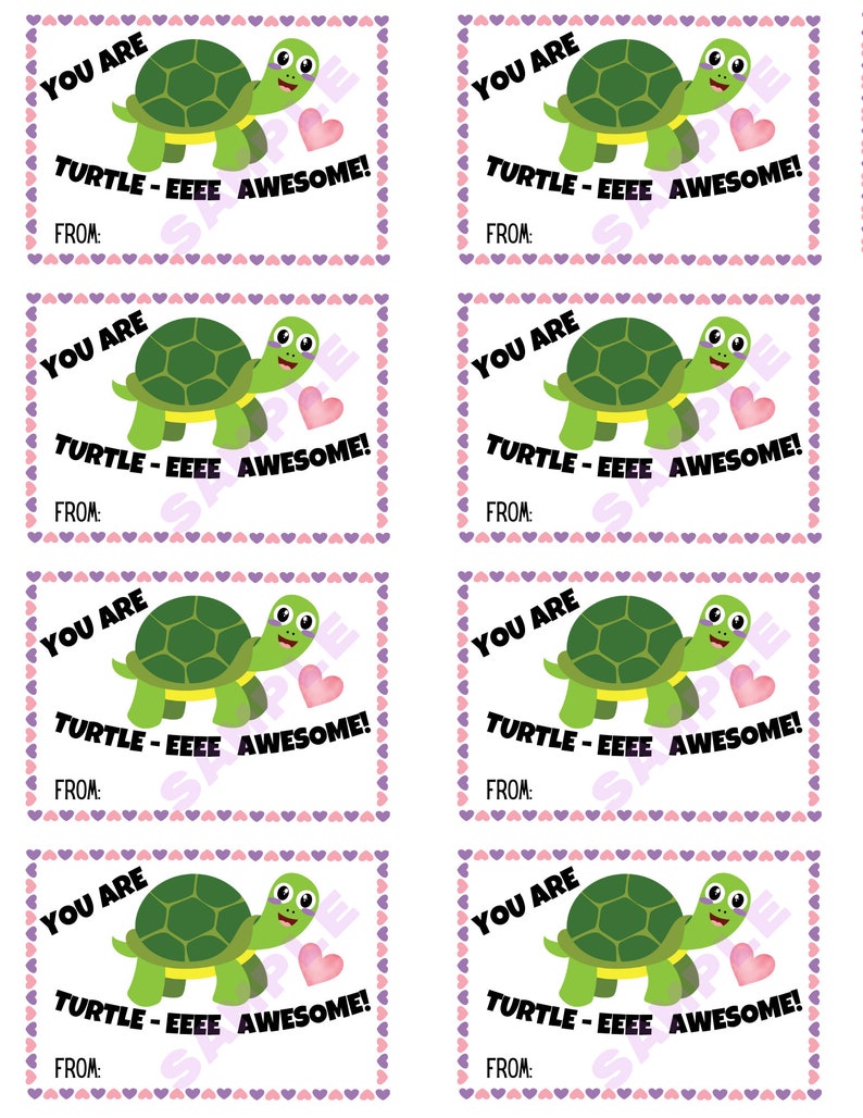 Turtle Valentines, Digital Printable Valentines for Kids, School ...