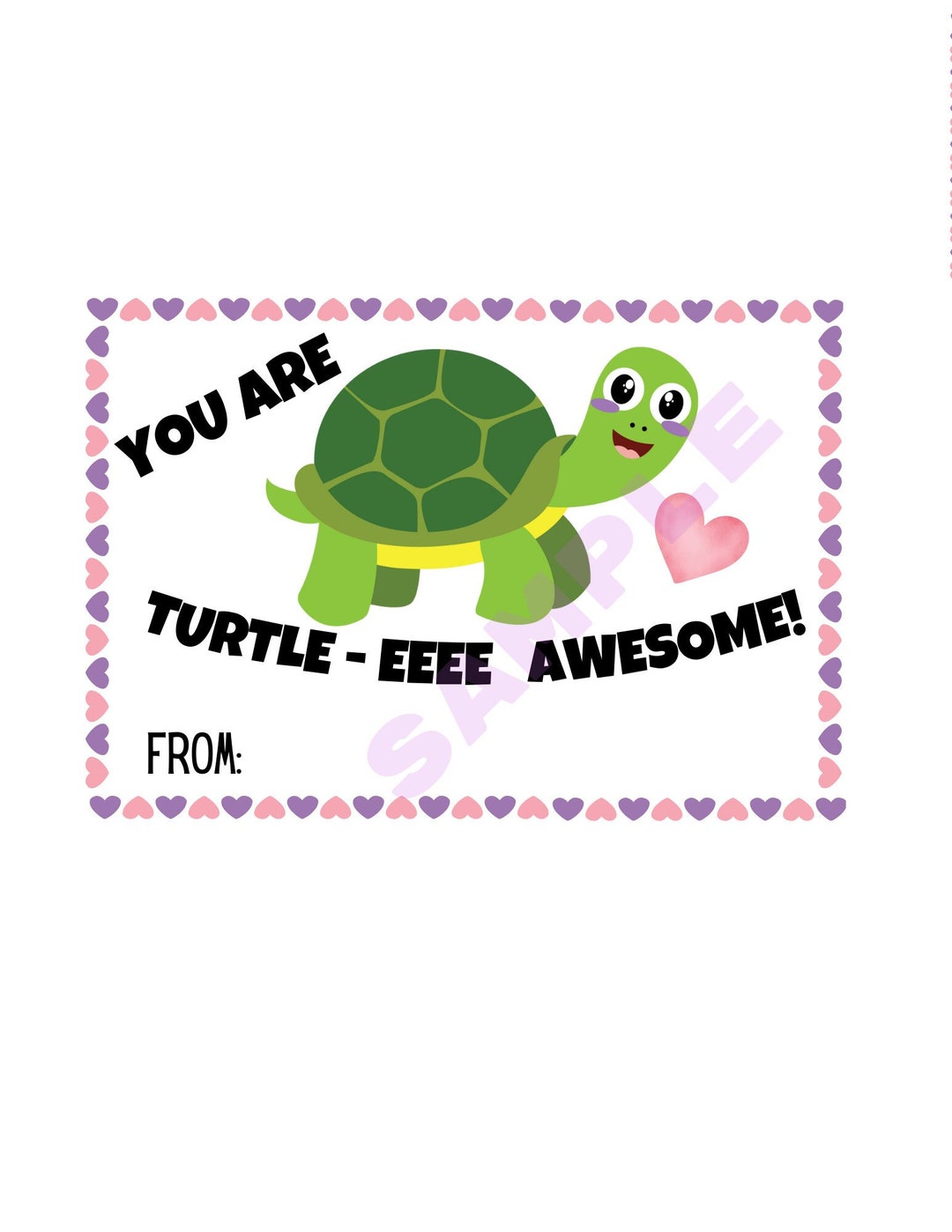 Turtle Valentines, Digital Printable Valentines for Kids, School ...