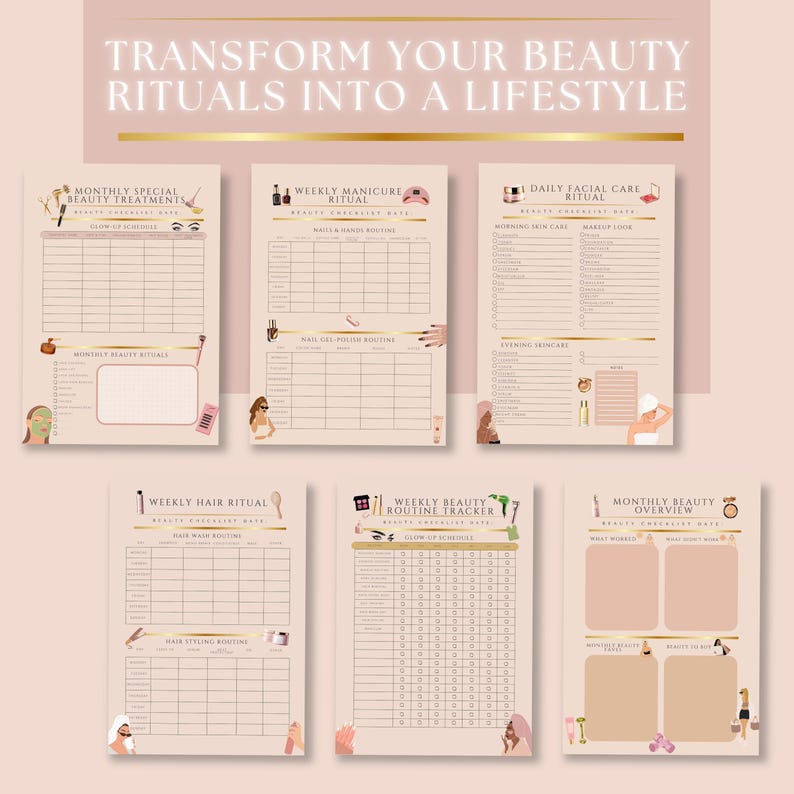 Glow-up Beauty Planner Skincare Routine Tracker, Fitness Planner, Self ...