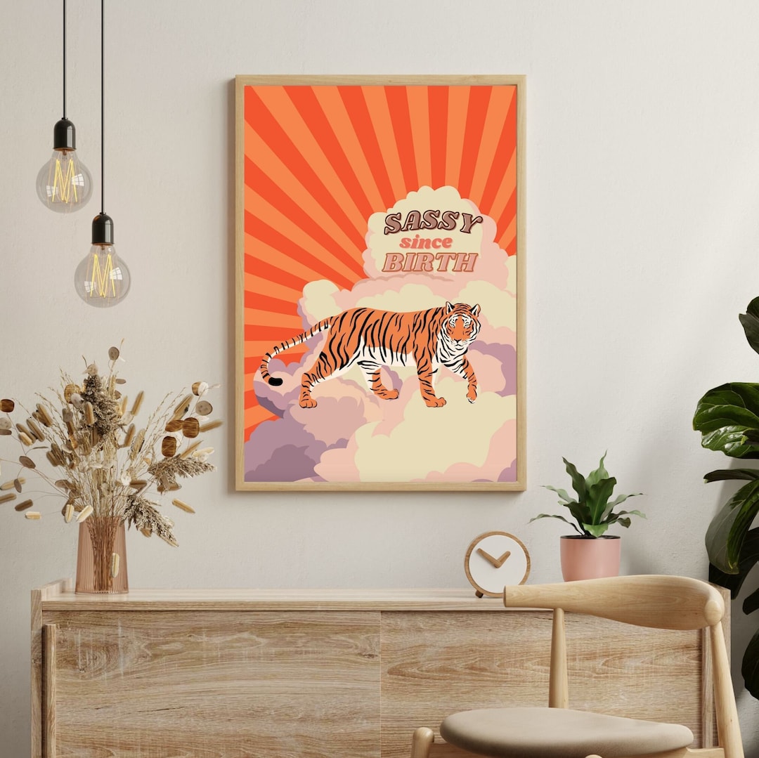 Retro Tiger Print Poster | Eclectic Colorful Tiger Wall Art | Trendy ...
