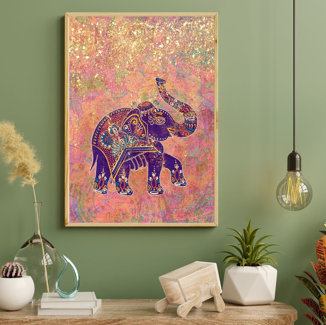 Retro Elephant Art Print | Vintage Elephant | Digital Minimalist Art ...