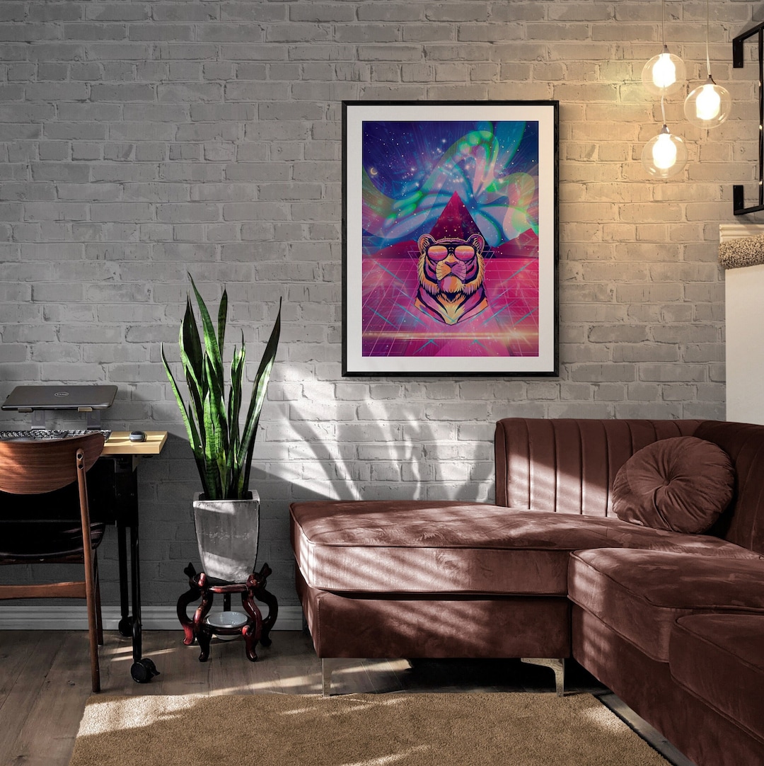 Retro Cosmic Tiger Poster | Cosmic Wall Art | Retro Futuristic Digital ...