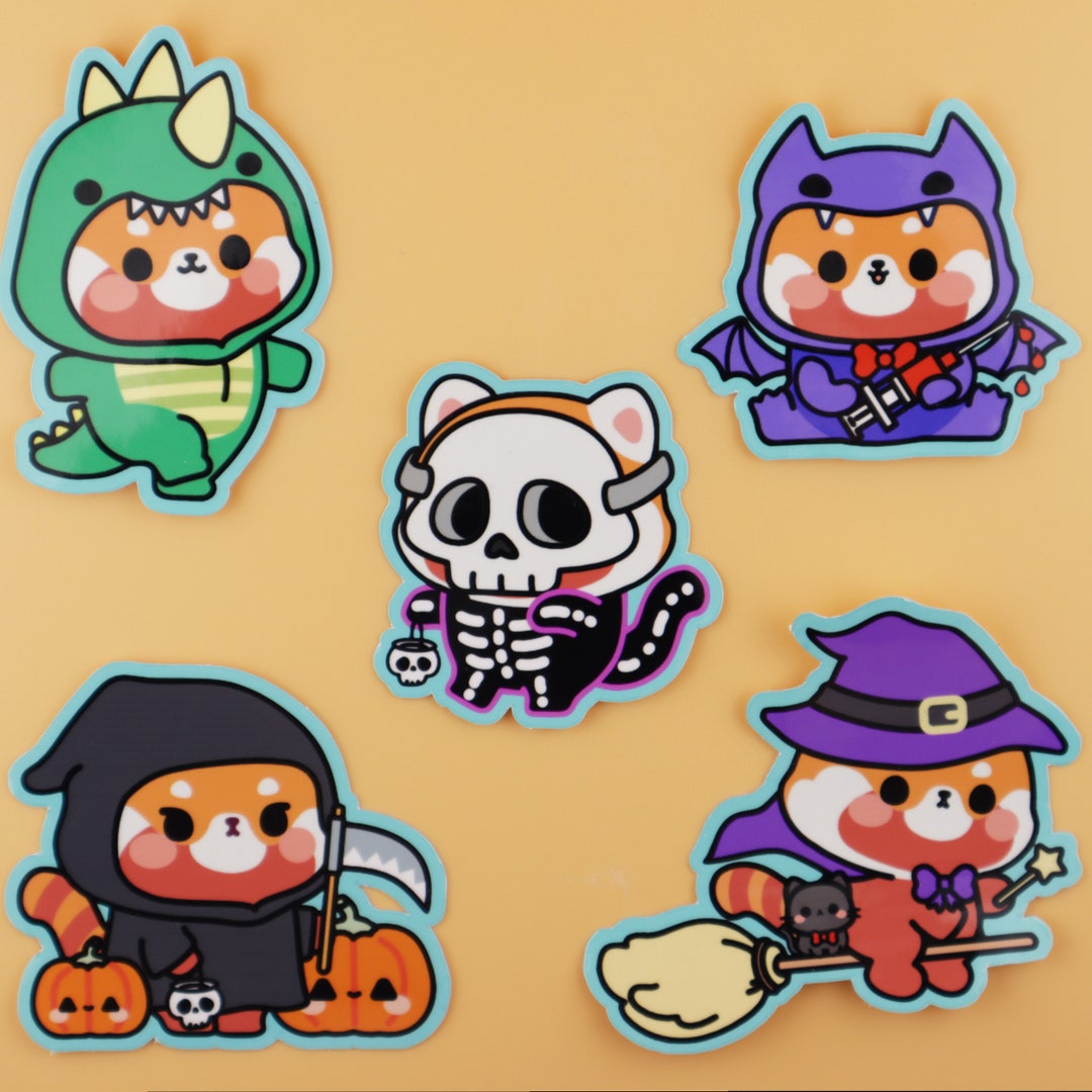 5 Stickers Set - Halloween Red Panda Sticker Holographic Waterproof ...