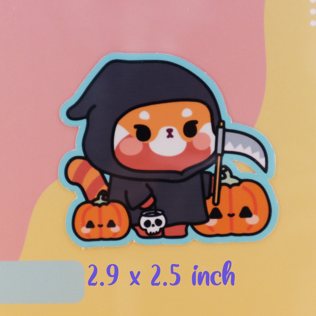 Halloween Red Panda Holographic Waterproof Vinyl Sticker - Grim Reaper ...