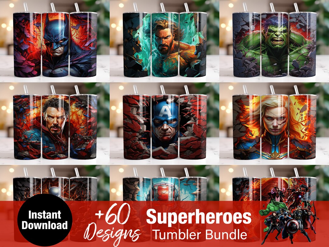 60 Superhero Tumbler Wrap Bundle, Instant Download 20oz Tumbler PNG ...