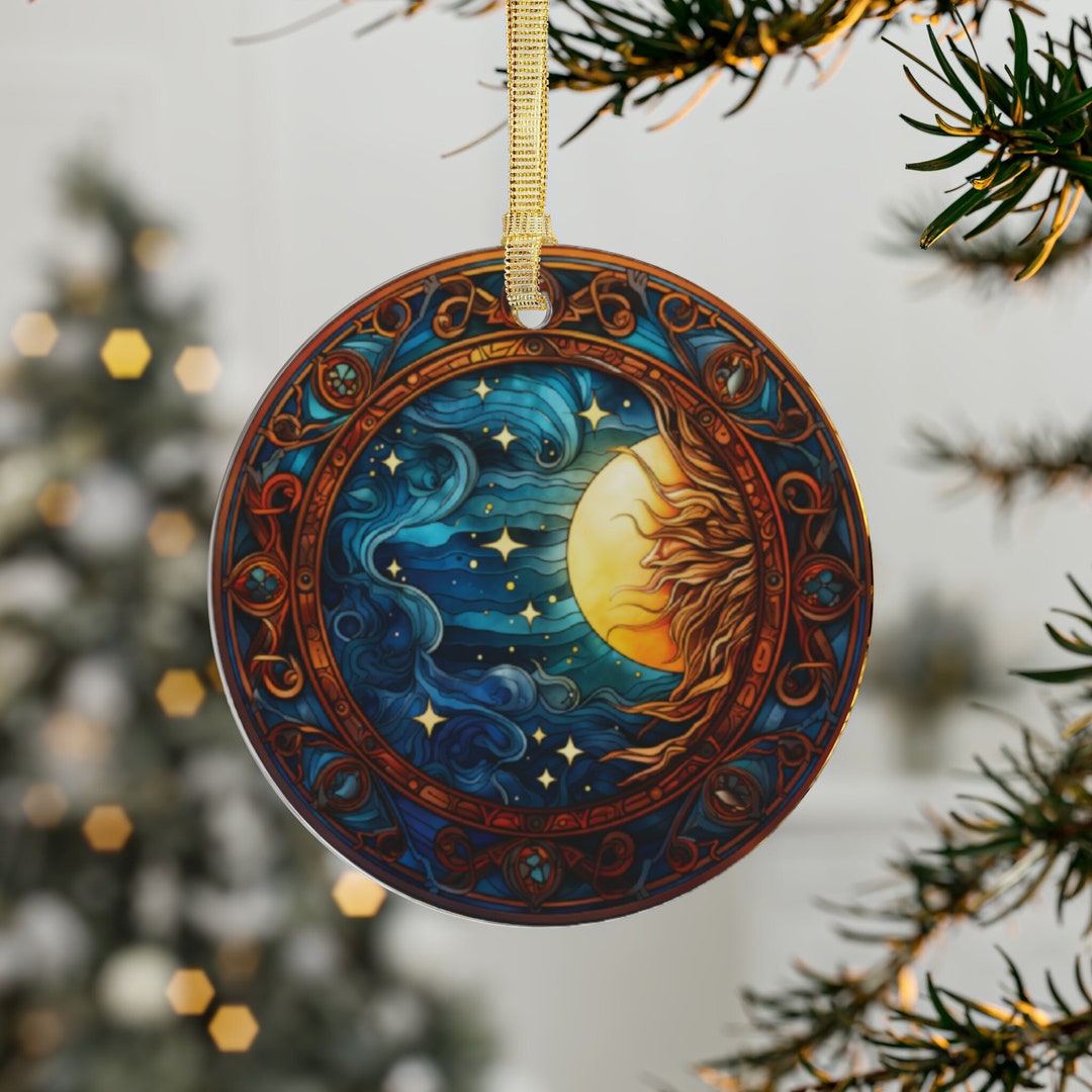 Celestial Christmas Ornaments, Custom Ornament, Holiday Decor, Sun Moon ...