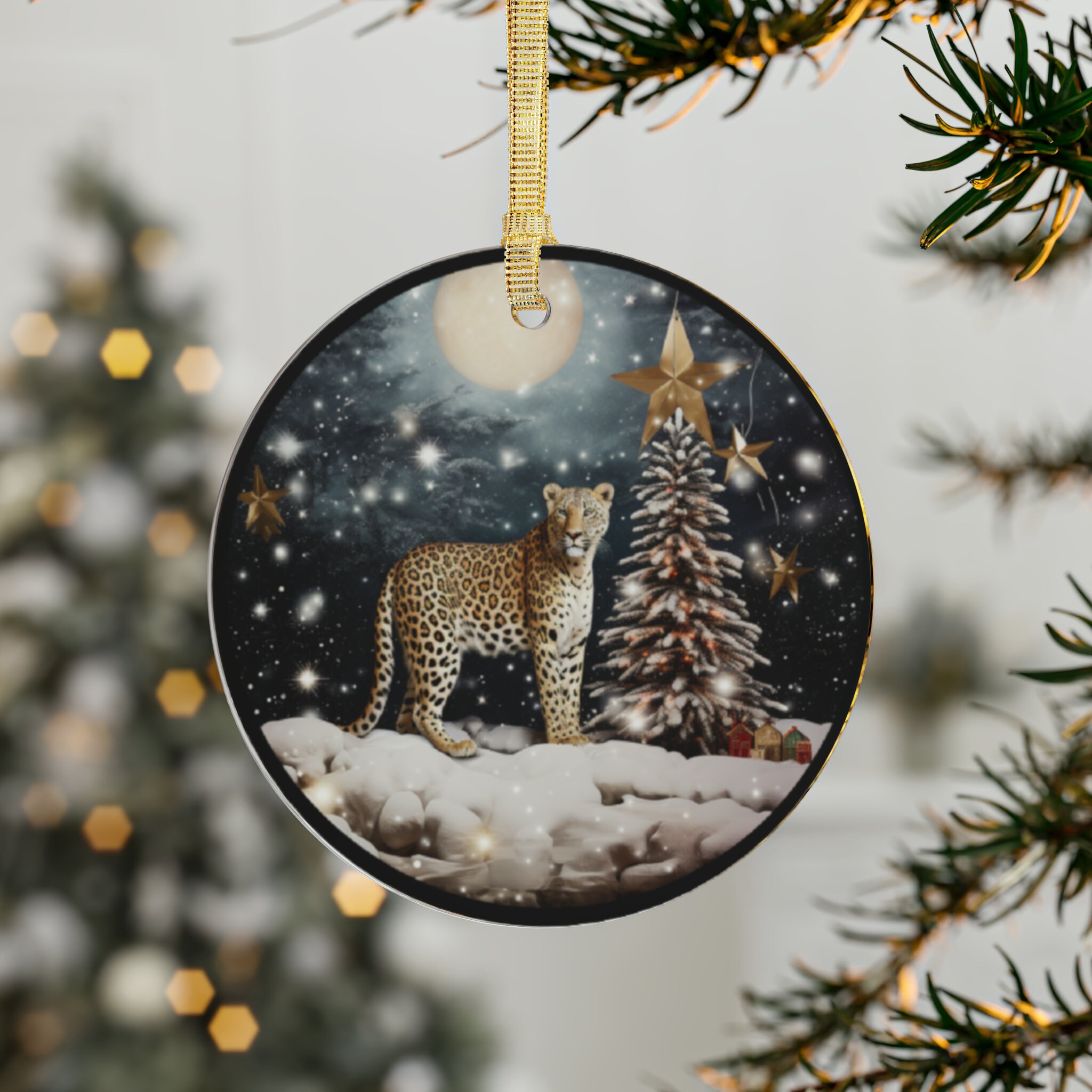 Leopard Print Ornament, Zoo Animal Ornaments in A Snowy Scene ...