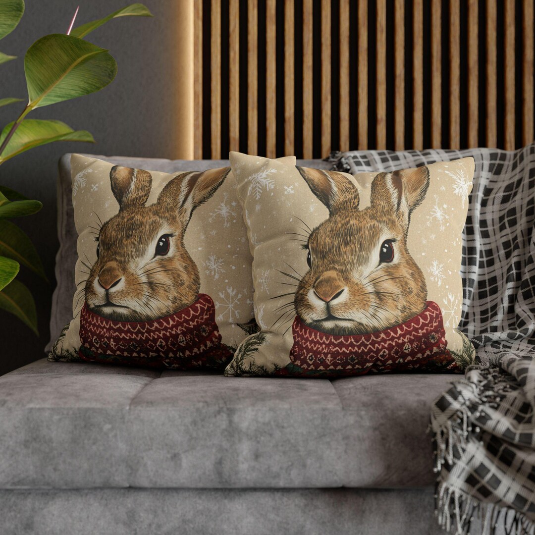 Scandinavian Rabbit Throw Pillowcase, Bunny Christmas Decor, Folk Art ...