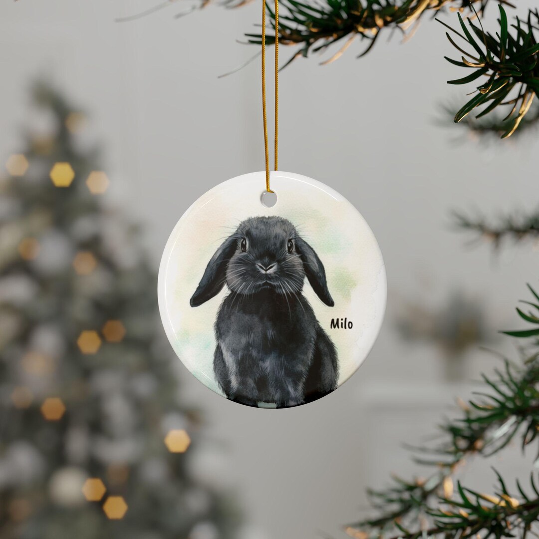 Personalized Mini Lop Rabbit Ceramic Ornaments, 2-side Print, Black ...