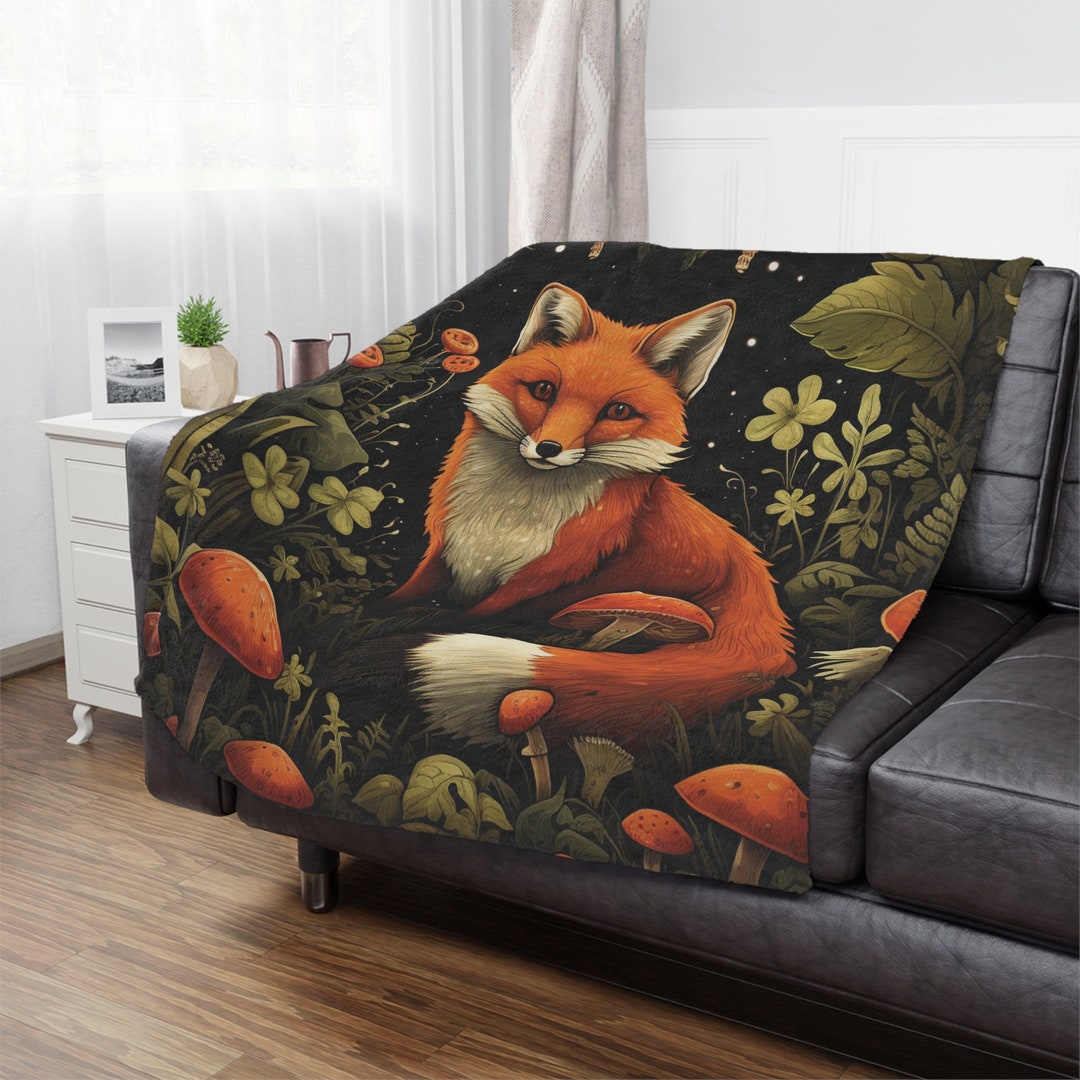 Mr. Sly Fox Soft Fleece Throw, Goblincore Home Decor, Forestcore ...