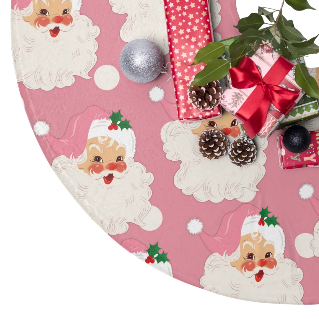 Retro Pink Christmas Tree Skirts, Retro Santa on Pink, Christmas Tree ...