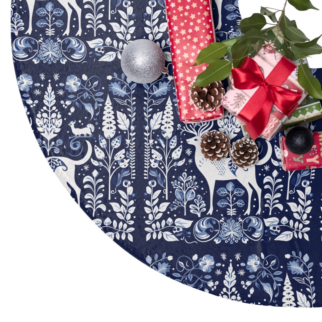 Blue Christmas Tree Skirts, Scandinavian Christmas Gift, Scandinavian ...