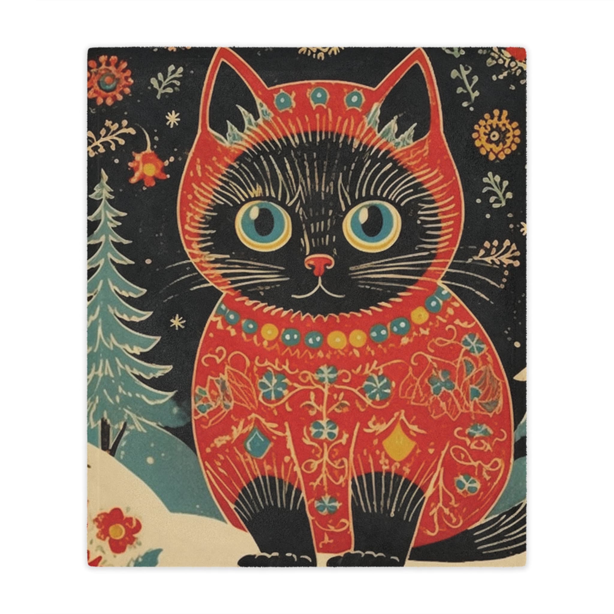 Scandinavian Print Black Cat Christmas Minky Blanket, Christmas Blanket for Cat Owners, Cat ...