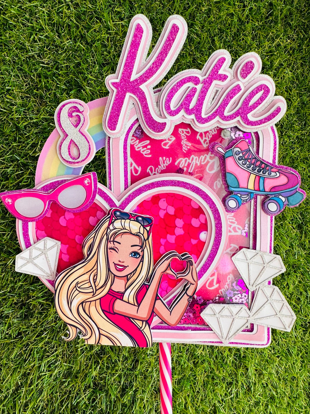 Barbie Pink Glitter Cake Topper - Etsy UK
