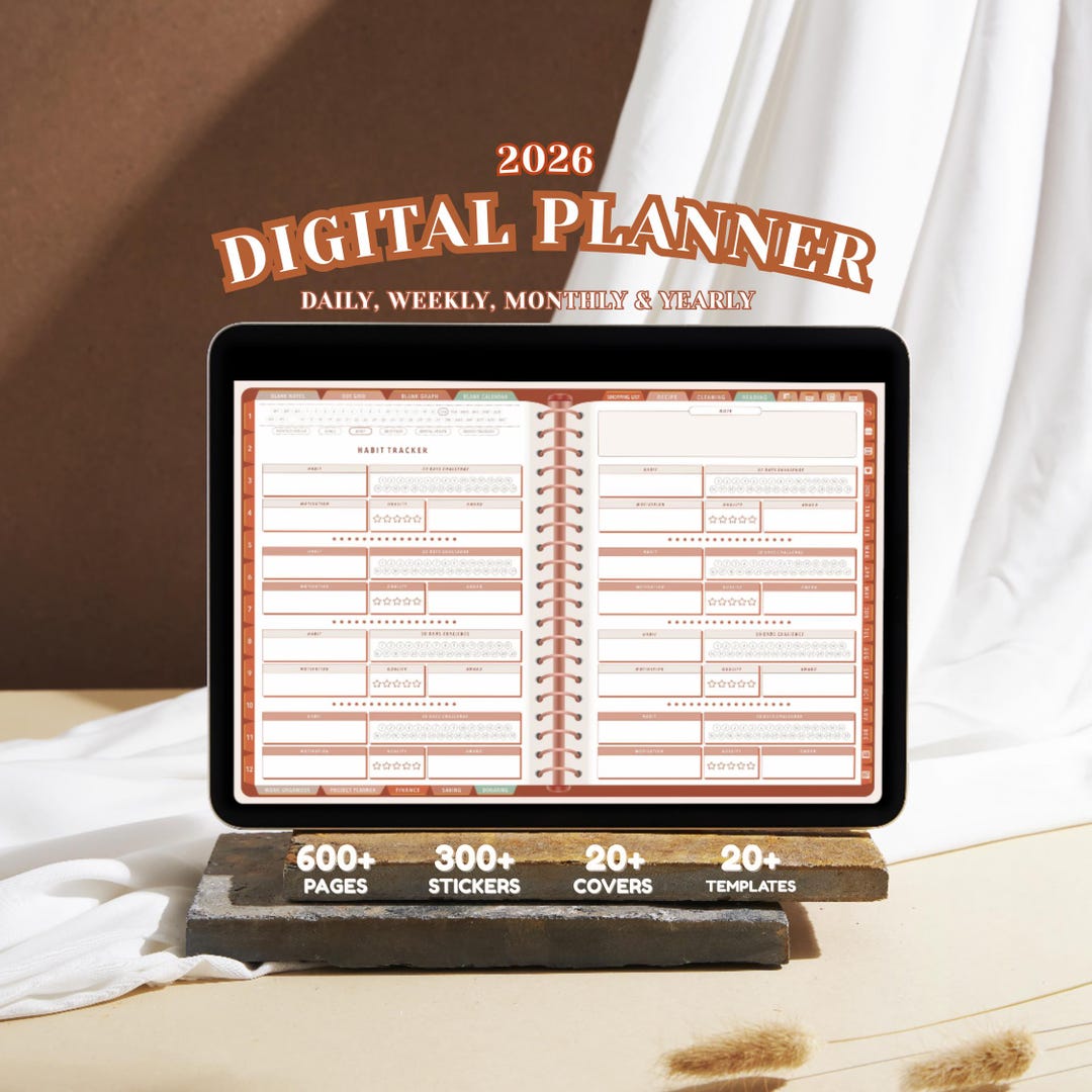 2026 Calm Neutral Digital Planner With Hyperlinked Tabs Stickers and ...