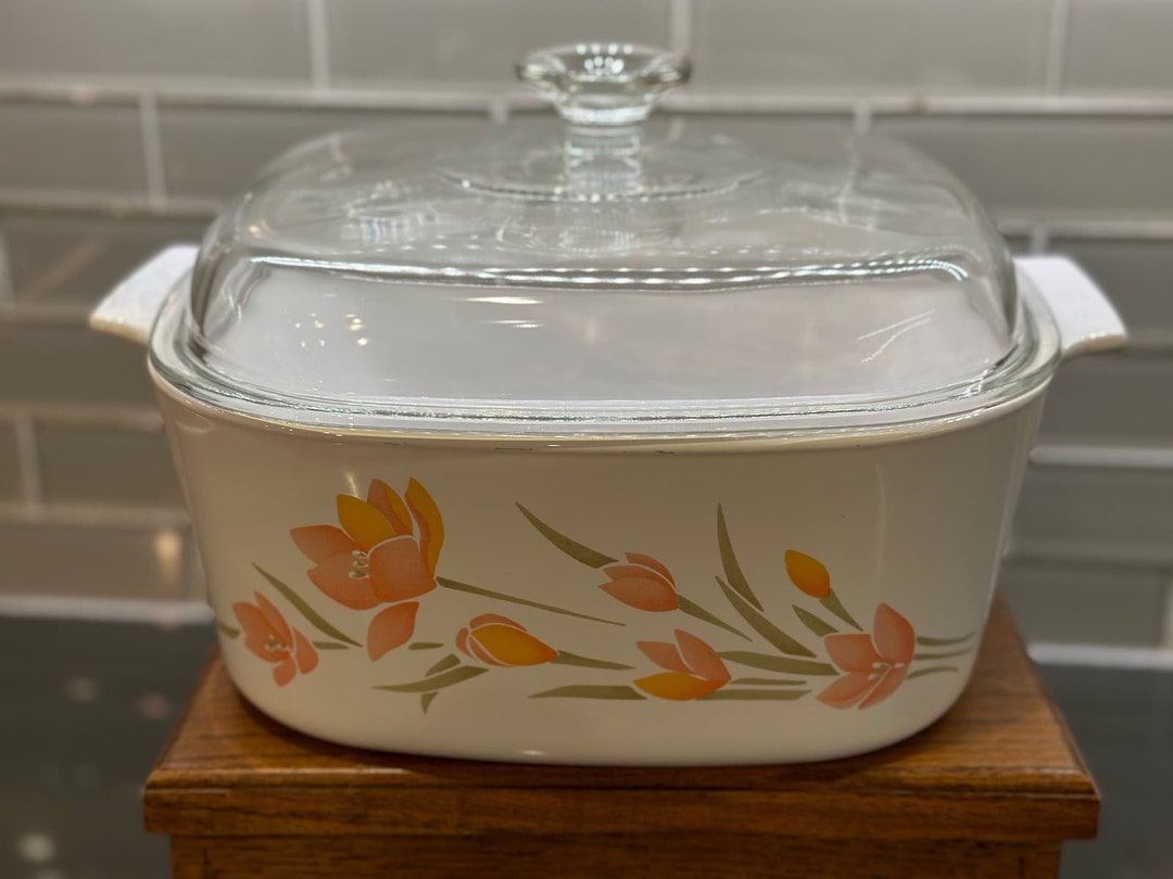 Vintage Corningware “peach Floral” A-5-B 5L Casserole Dish With Pyrex ...