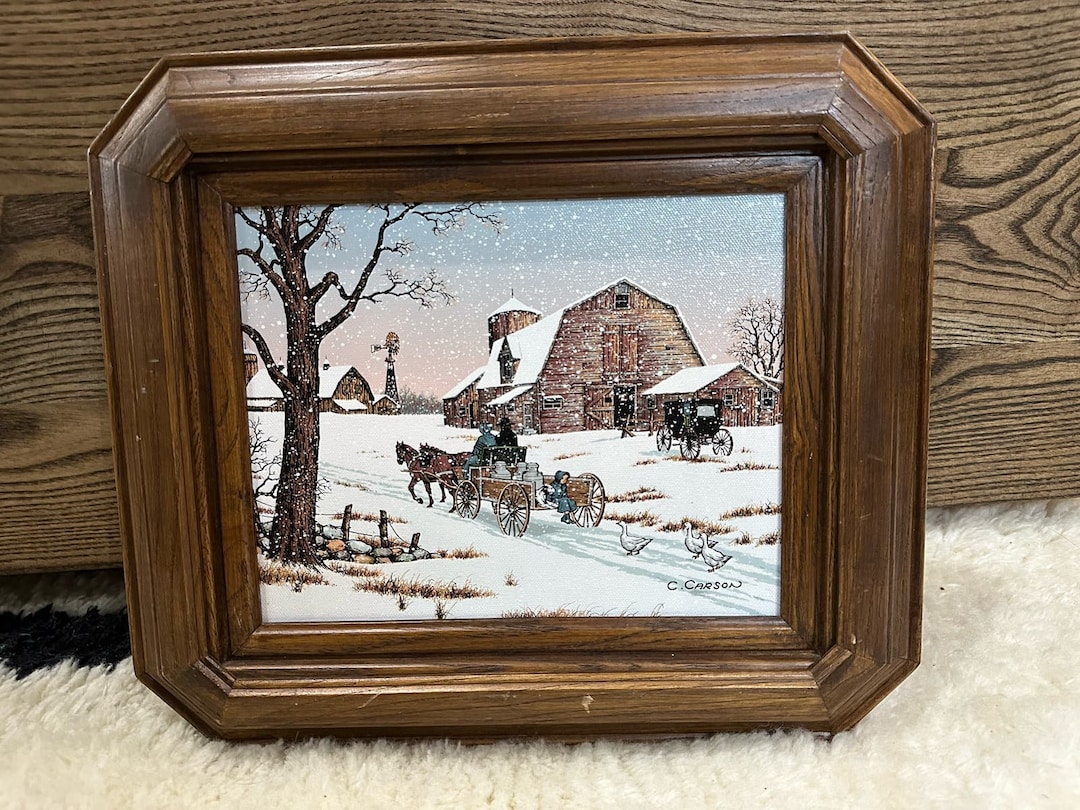 Vintage C. Carson Signed Oil Painting “amish Winter” Small 8x10 Frame ...
