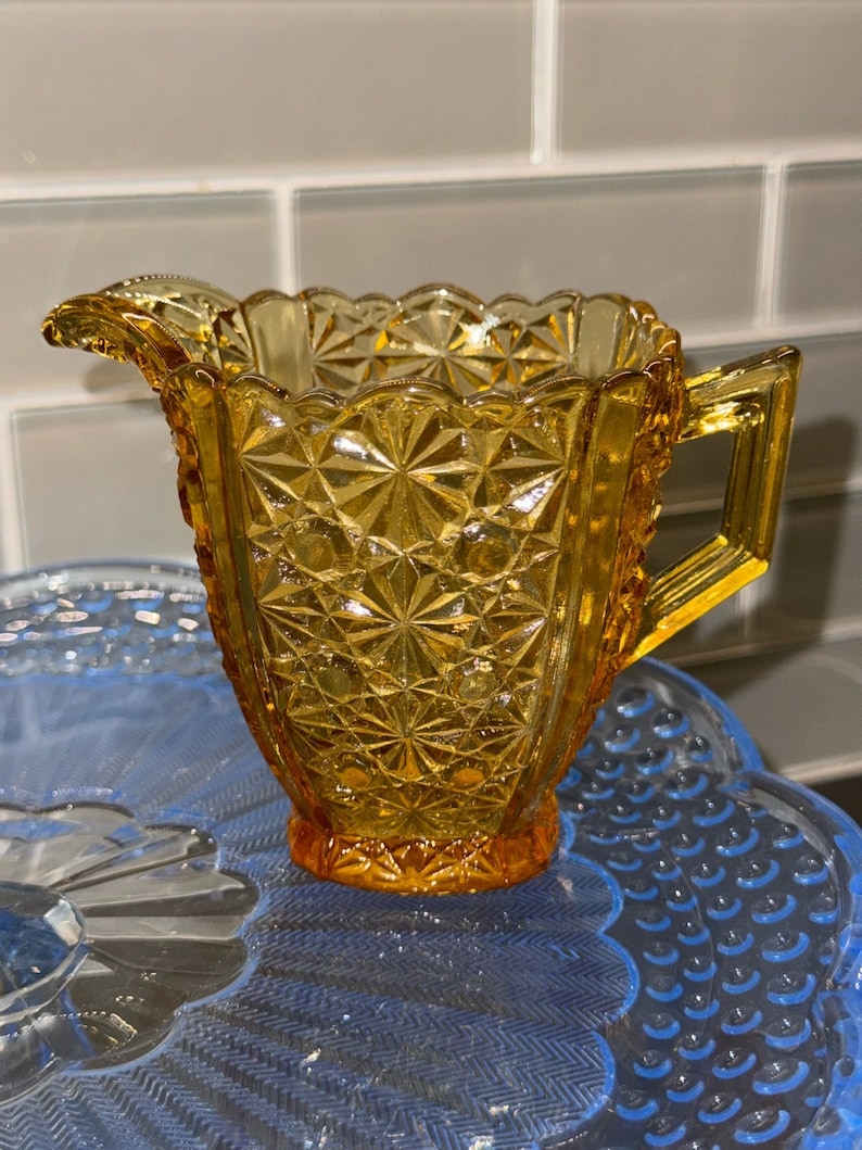 Vintage L.G. Wright Amber Glass Daisy & Button Creamer and Sugar Set - Etsy