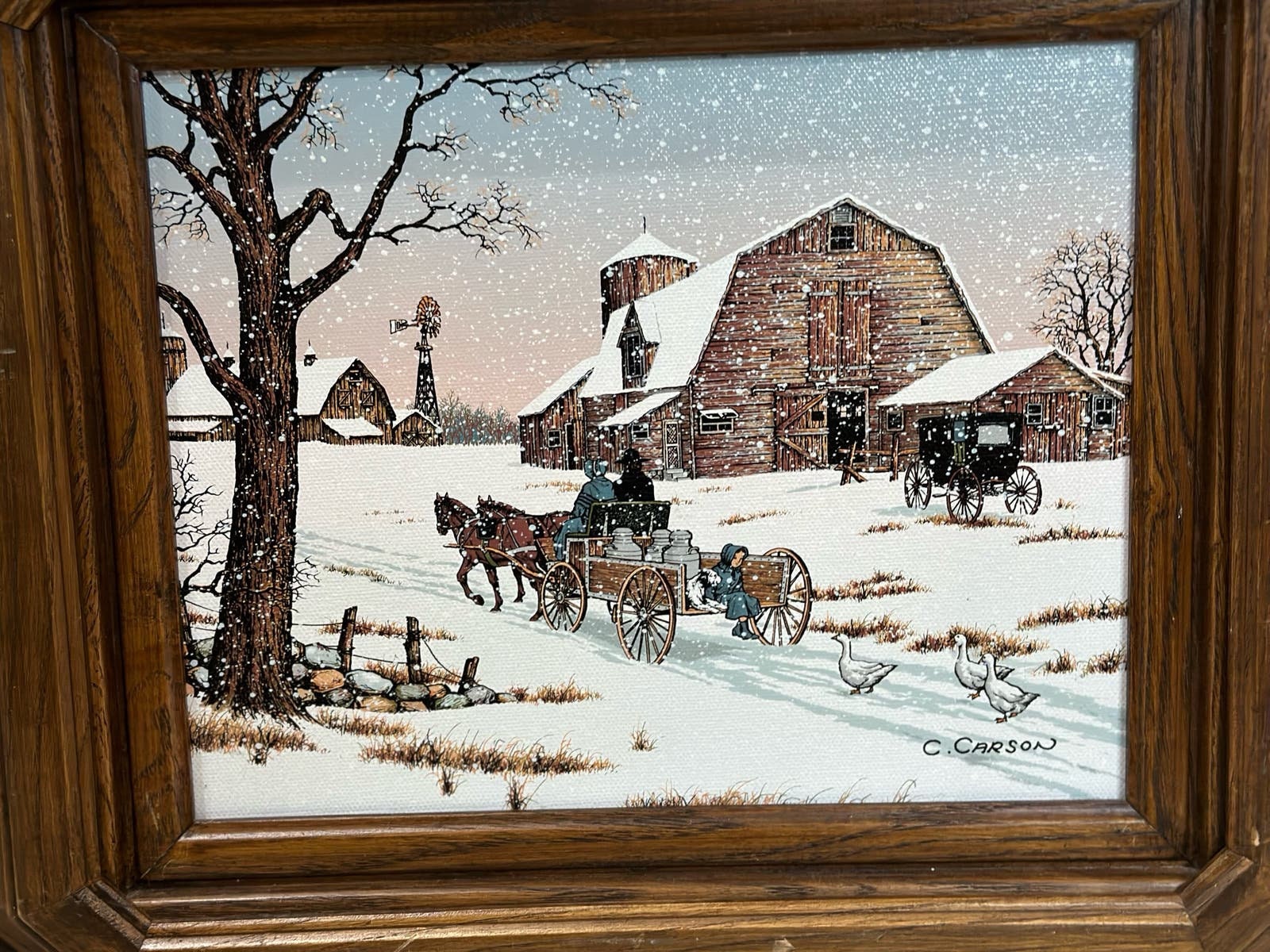 Vintage C. Carson Signed Oil Painting amish Winter Small 8x10 Frame - Etsy