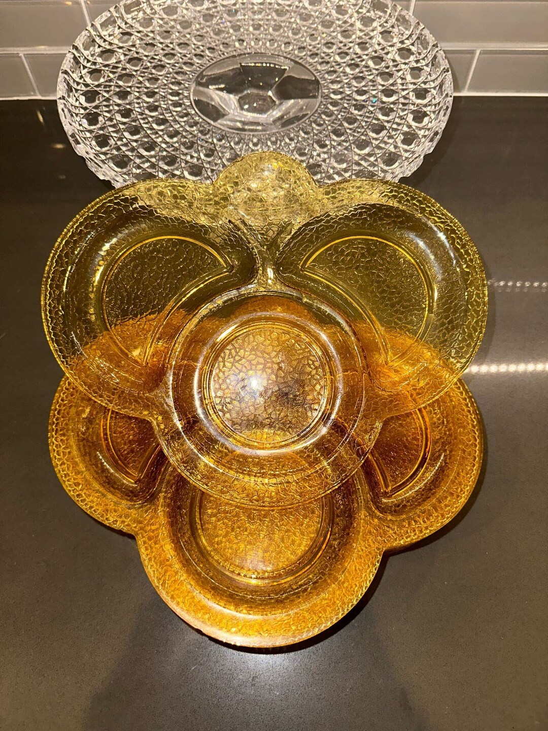 Set of 6 Amber Depression Glass Snack Plates by Cracky Pattern by L. E ...