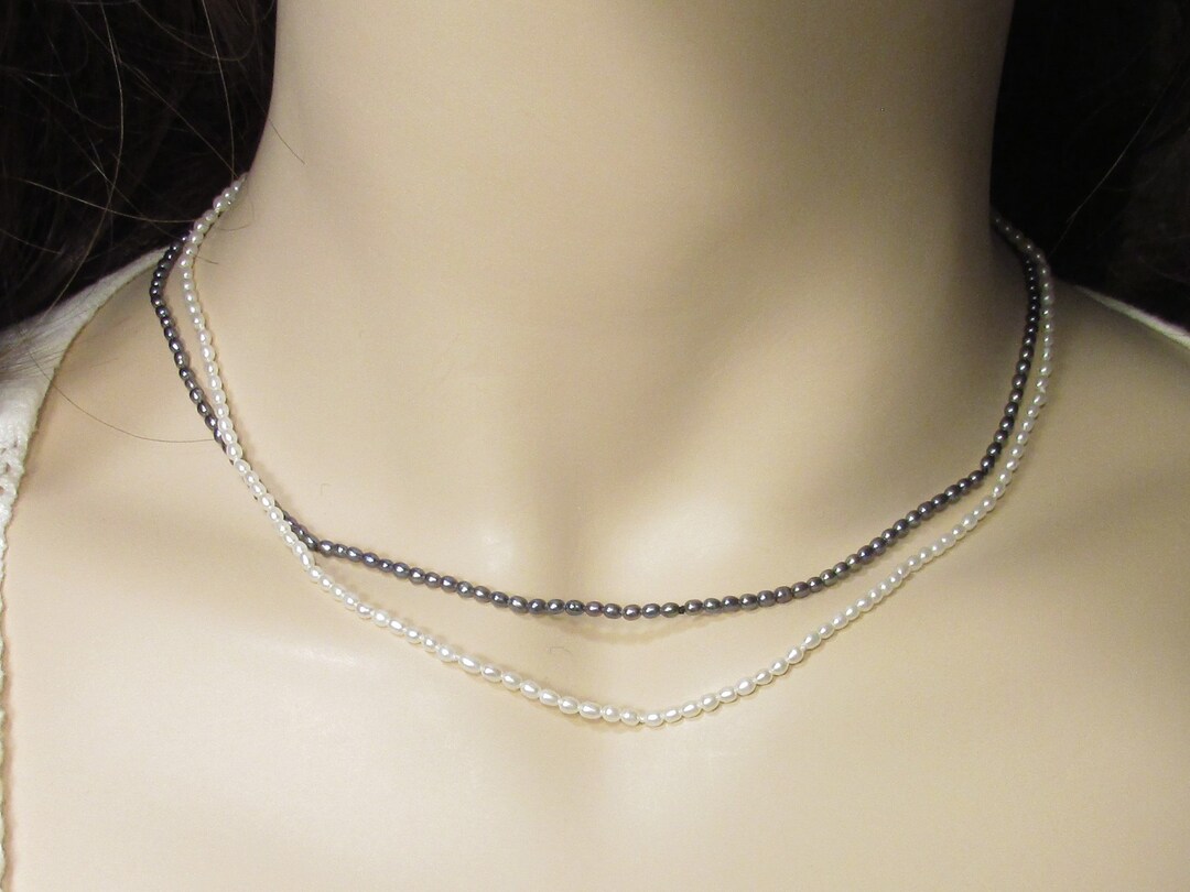 Tiny Seed Pearl Necklace, Dainty Mini Real Pearl Necklace, Small Black ...