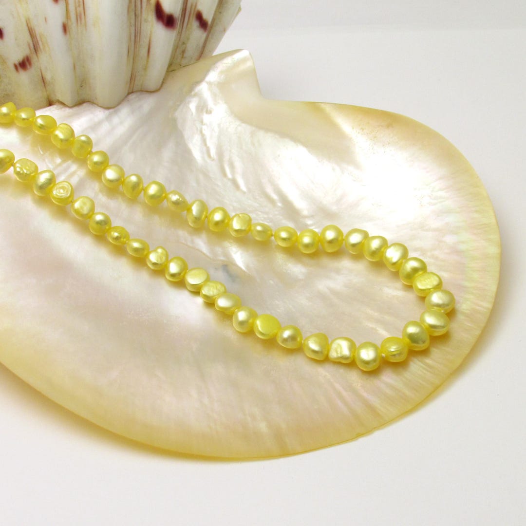 6-7mm Yellow Pearl Necklace, Color Baroque Pearl Necklace, Freshwater ...