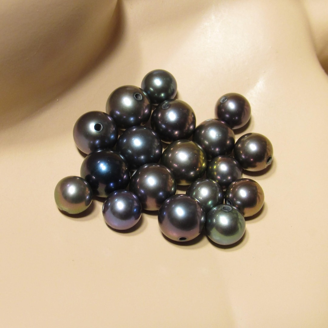 4.5-6mm Small Round Loose Pearls, Black Single Pearls, Half Drilled ...