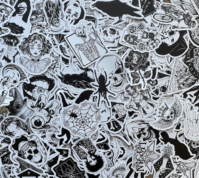Black and White Goth Sticker Pack - Etsy