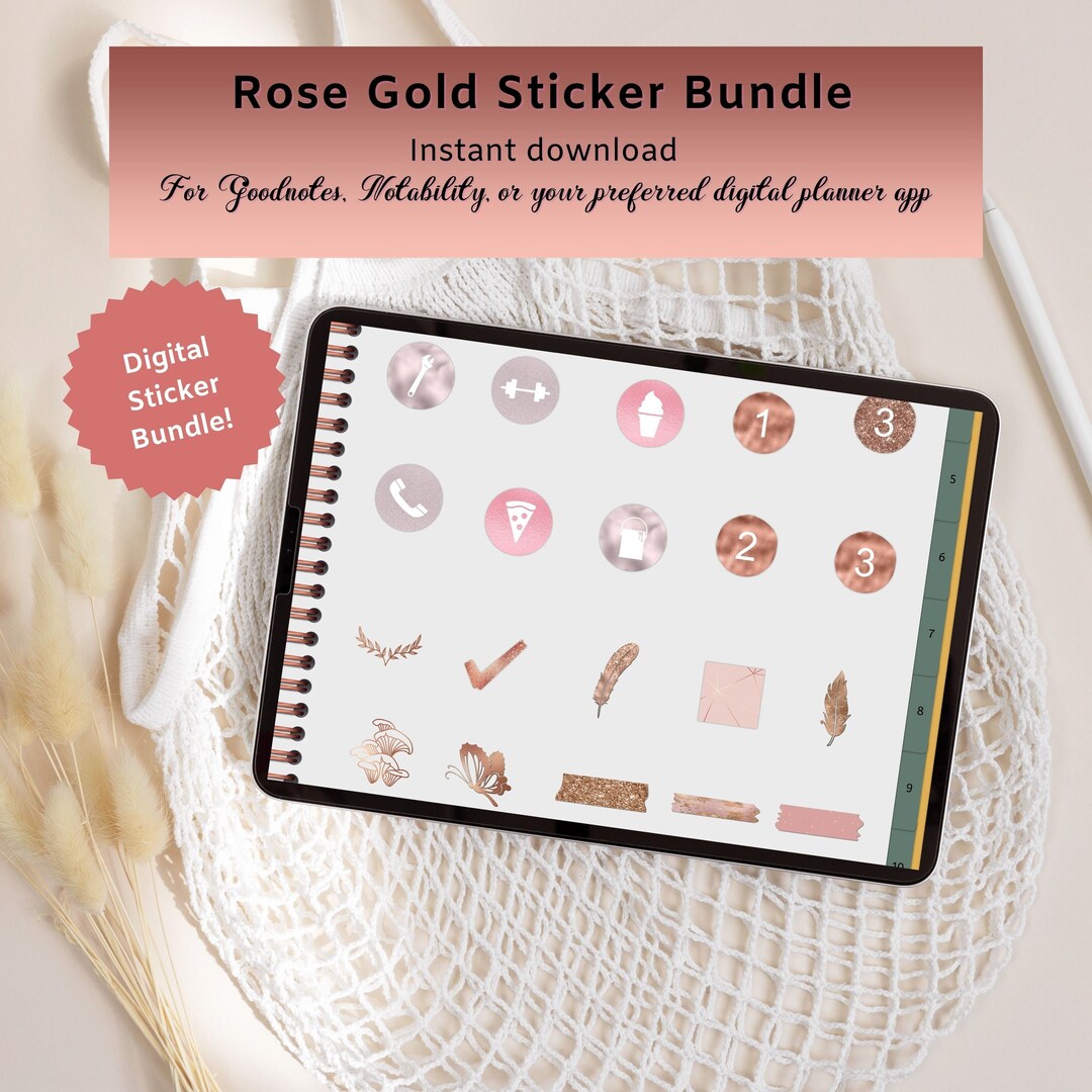 Rose Gold Digital Sticker Bundle Digital Stickers Cute Stickers ...