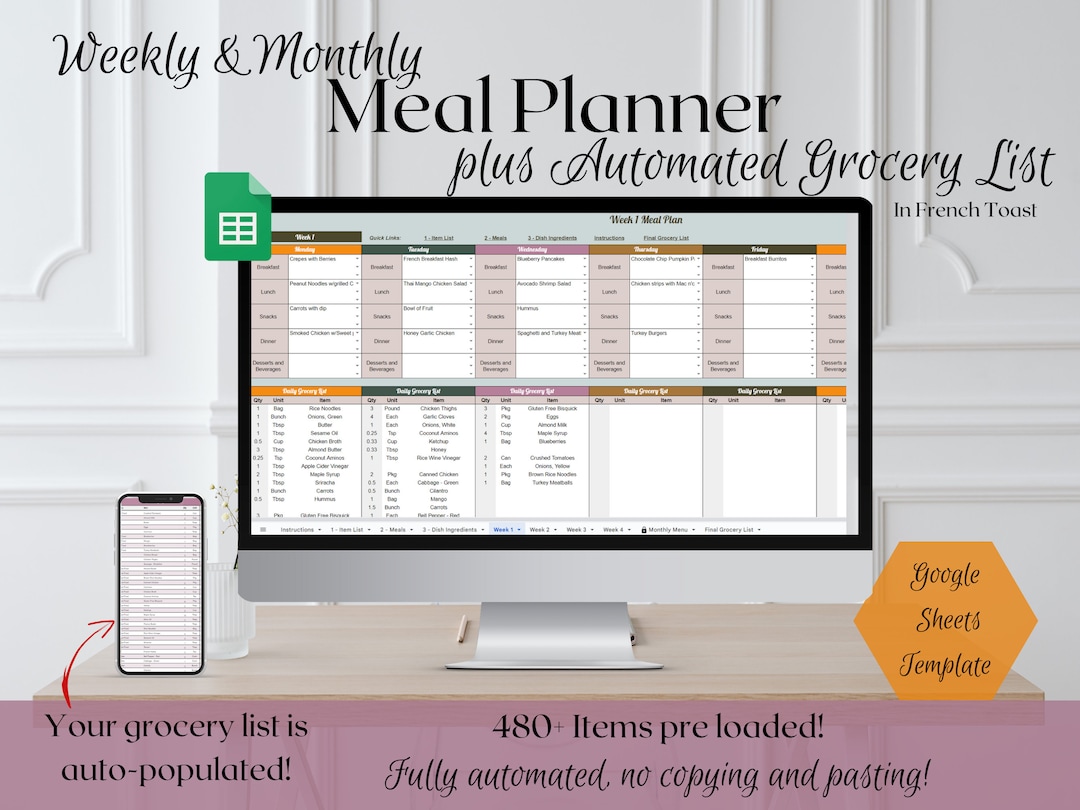 Automated Weekly Meal Planner: Google Sheets Template (digital Download ...