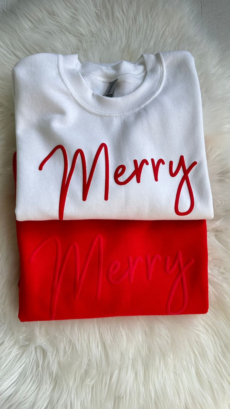 Embossed Merry Sweatshirt,christmas Sweater,merry Puff Sweatshirt ...