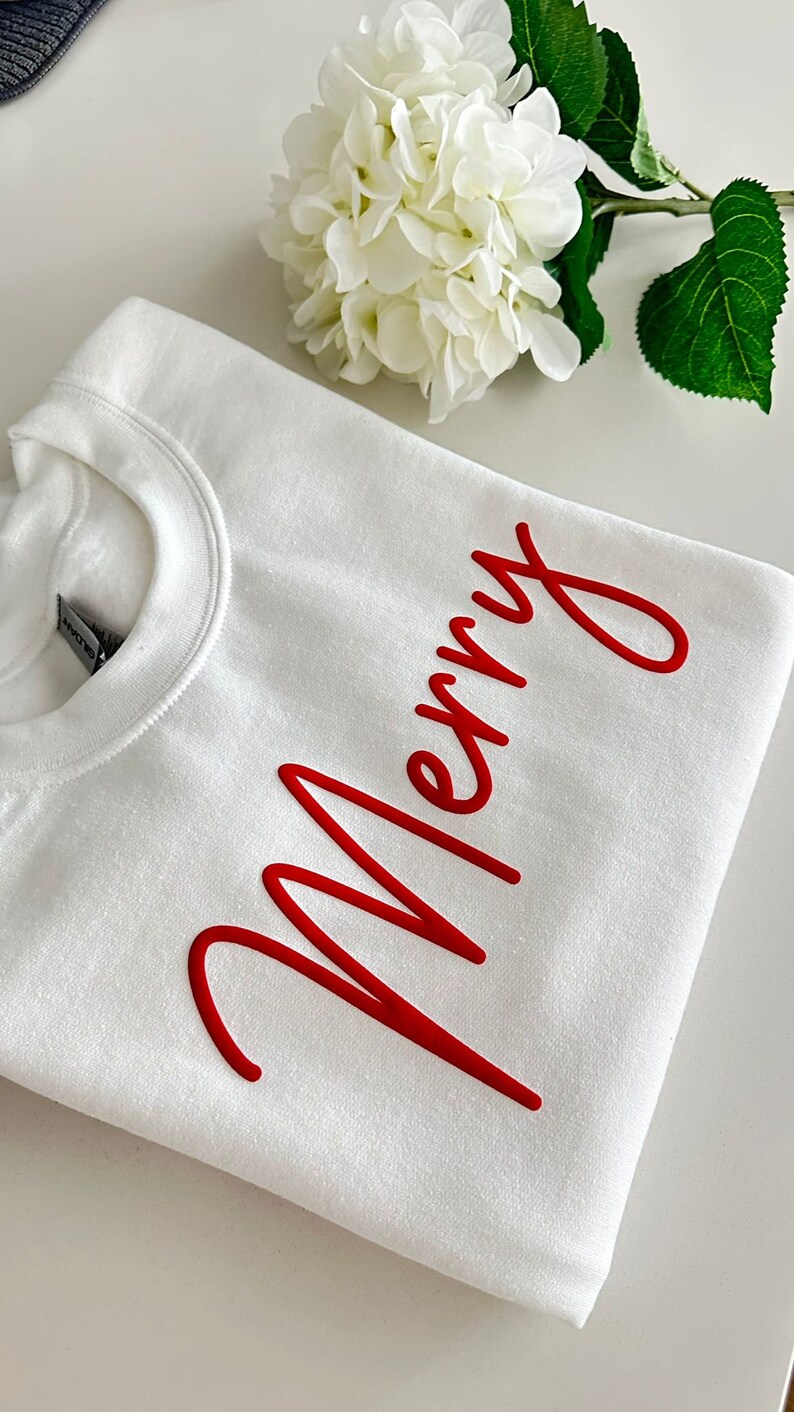Embossed Merry Sweatshirt,christmas Sweater,merry Puff Sweatshirt ...