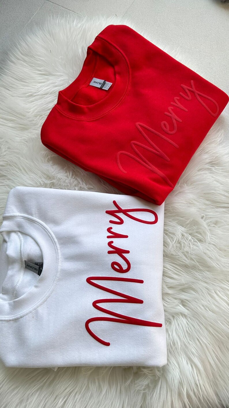 Embossed Merry Sweatshirt,christmas Sweater,merry Puff Sweatshirt ...
