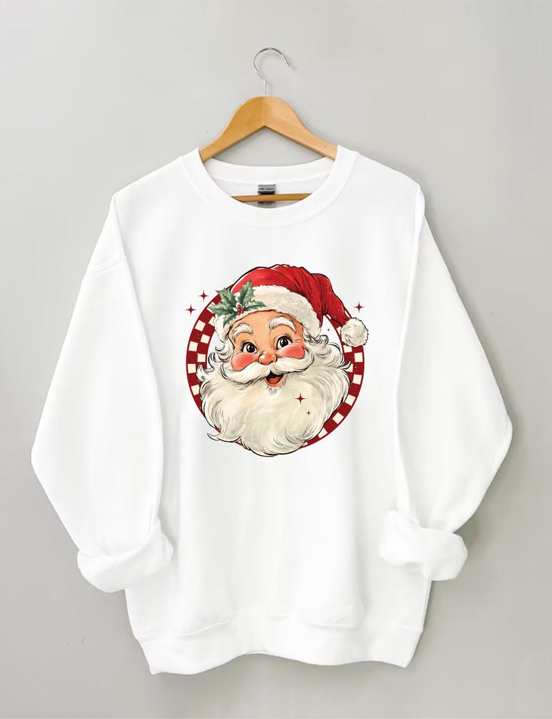 Retro Santa Sweatshirt,checkered Santa Sweater,santa Retro Christmas T ...