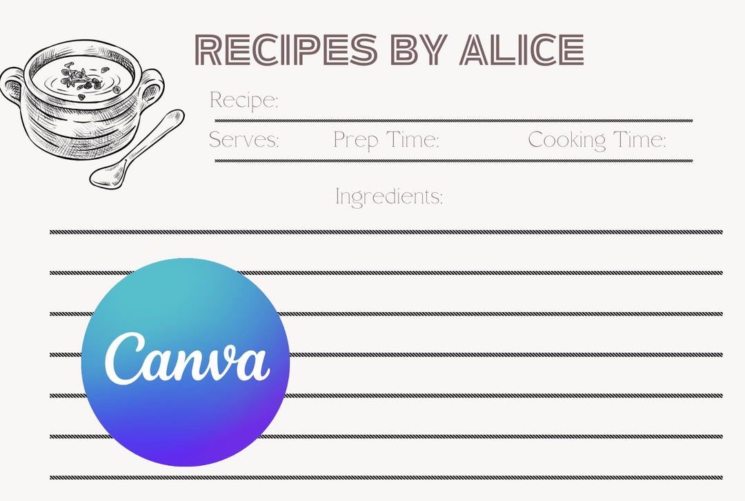 Recipe Card - Soup Bowl - CANVA LINK INCLUDED - Etsy