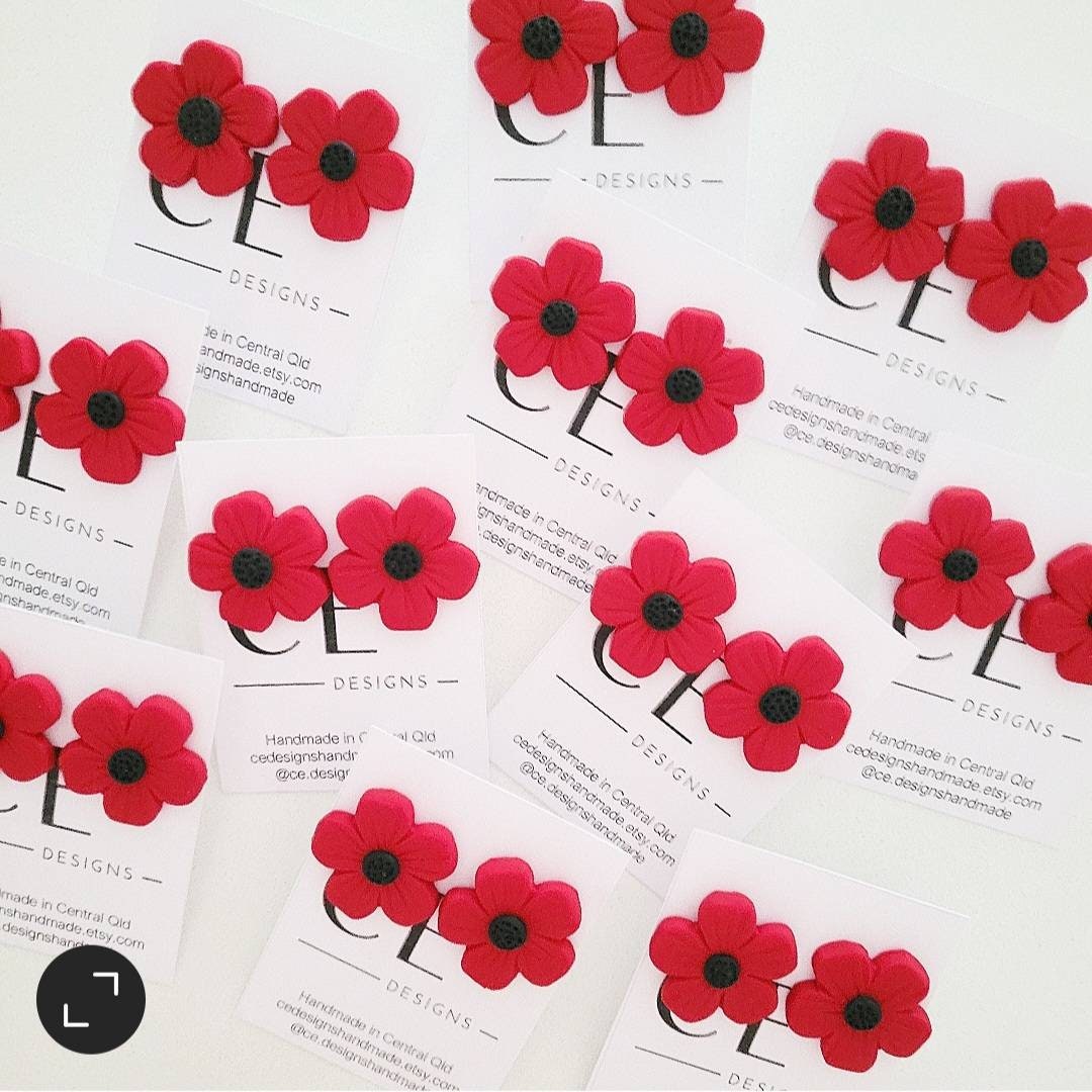 ANZAC Day/ Remembrance Day Poppy Stud Earrings - Etsy Australia