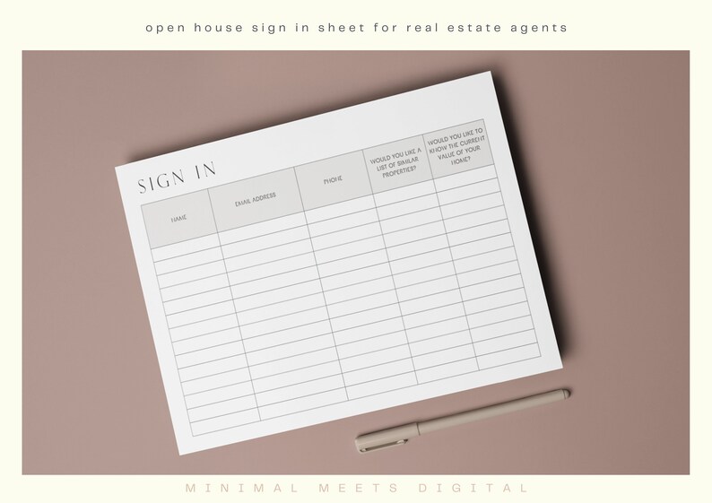 Open House Sign in Sheet for Real Estate Agents Minimalist - Etsy