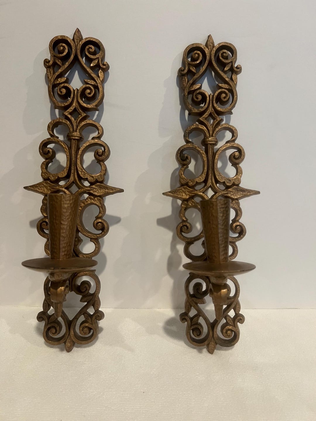 Set of Two Mid-century Gold Wall Sconces/ Candlesticks, Burwood - Etsy
