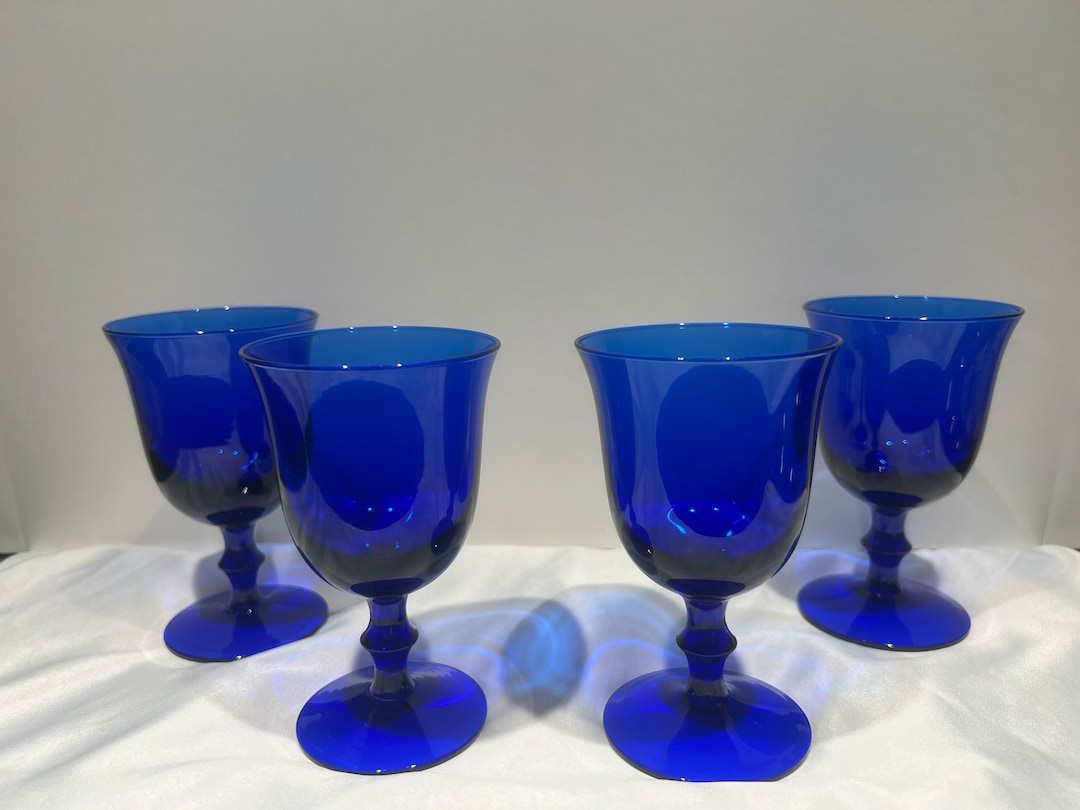 Set of Four Vintage Pedestal Cobalt Glasses - Etsy