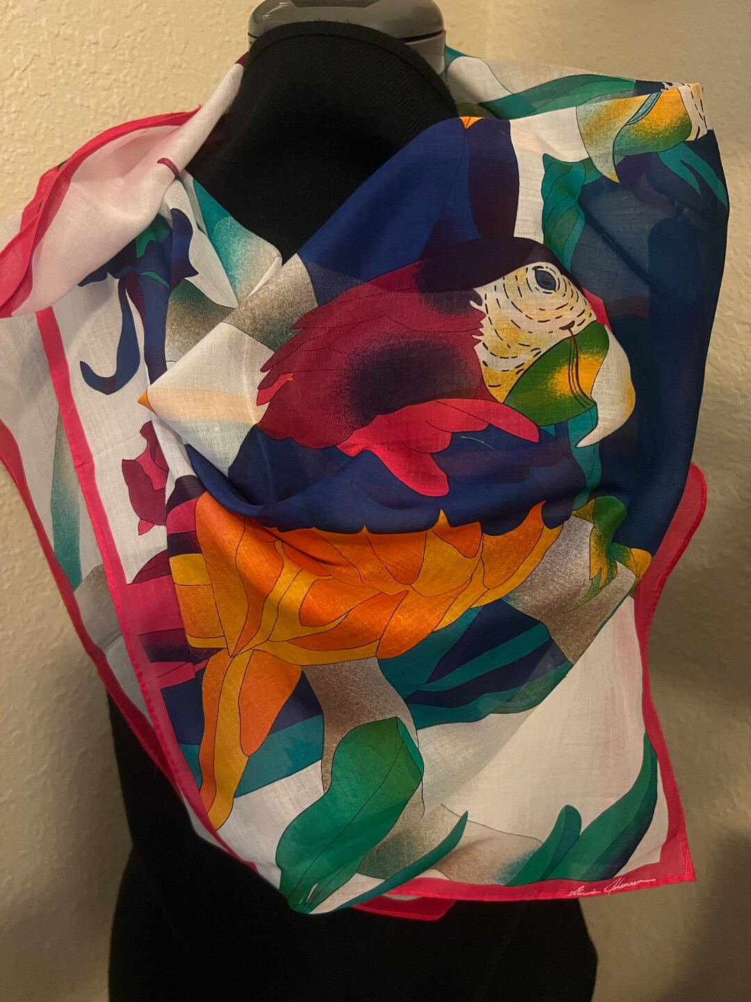 Ginnie Johansen Cotton Parrot Scarf, 1987 - Etsy