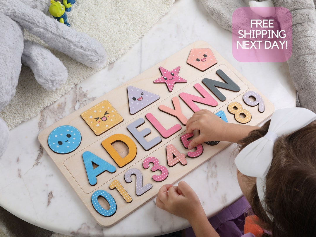 Personalized Name Puzzle With Shapes Baby, Toddler, Kids Toys Wooden ...